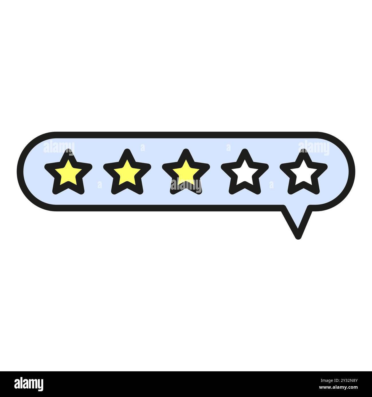 Five star rating icon. Three yellow stars, two white stars. Feedback ...