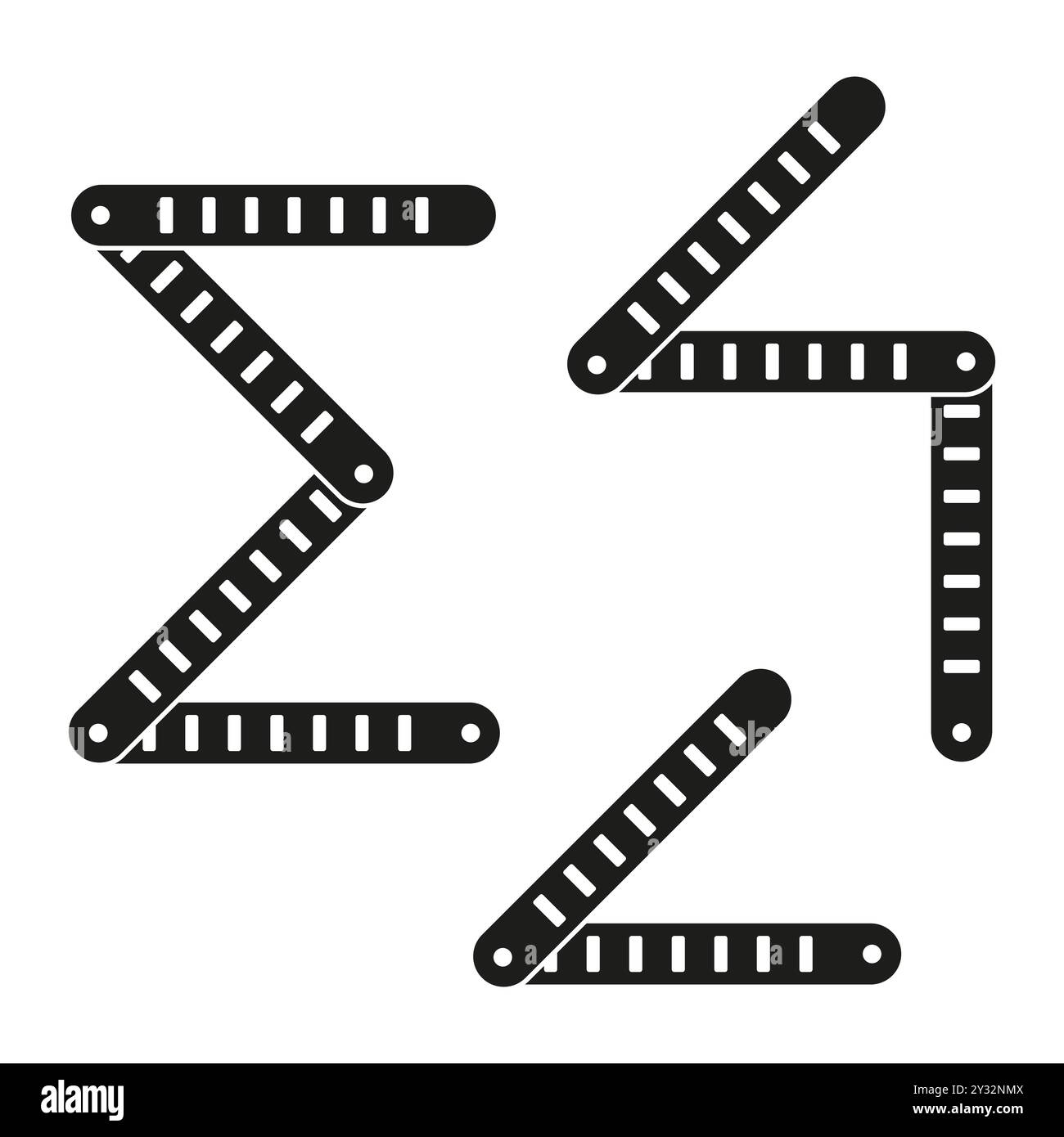 Folding ruler vector icon. Geometric measurement tools. Black segmented ...