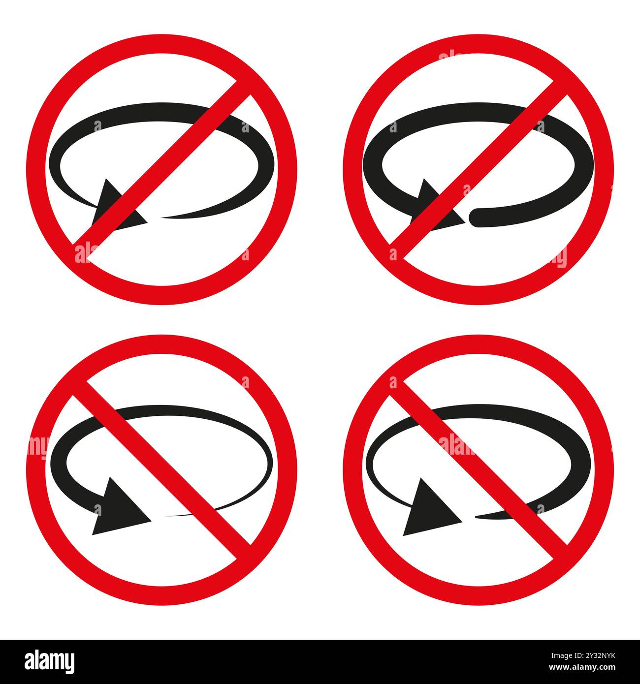 No circular arrows. Prohibited arrow symbols. Red forbidden signs ...