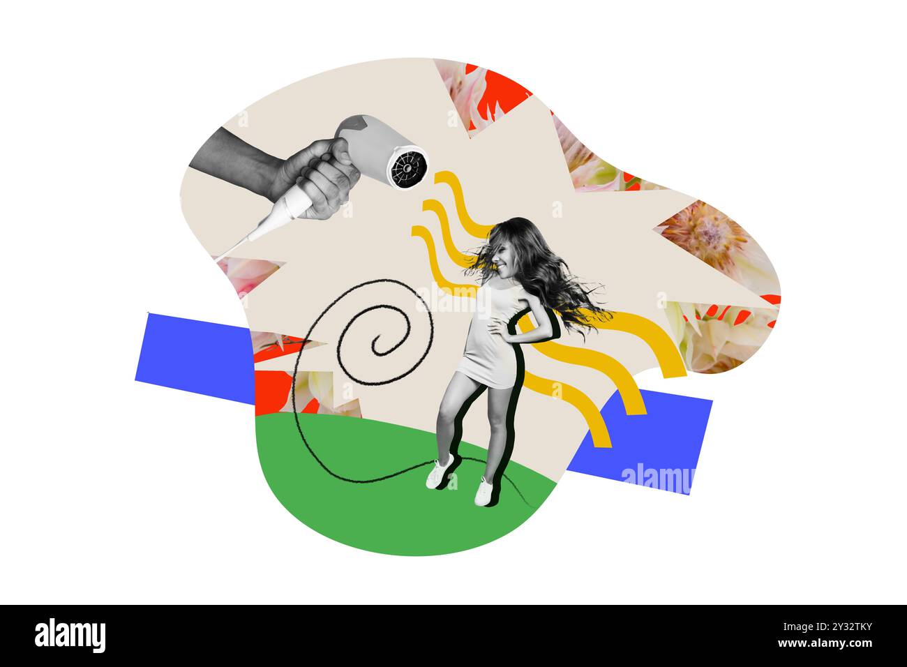 Composite photo collage of happy girl do haircare botox procedure ...