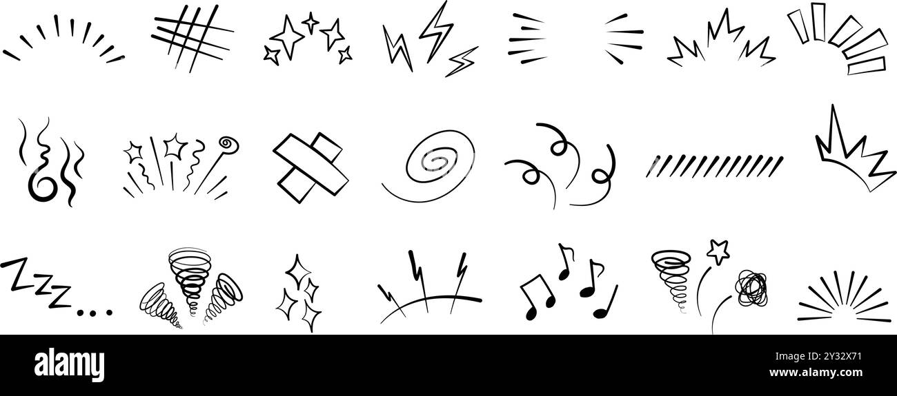 Manga or anime comic emoticon element graphic effects hand drawn doodle ...