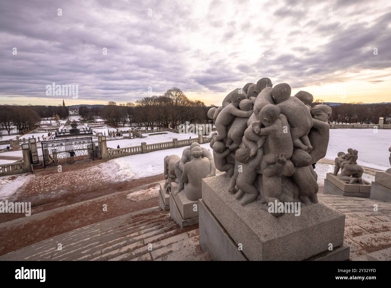 Oslo - February 11 2023: Statues in the famous Vigeland Park in Oslo ...