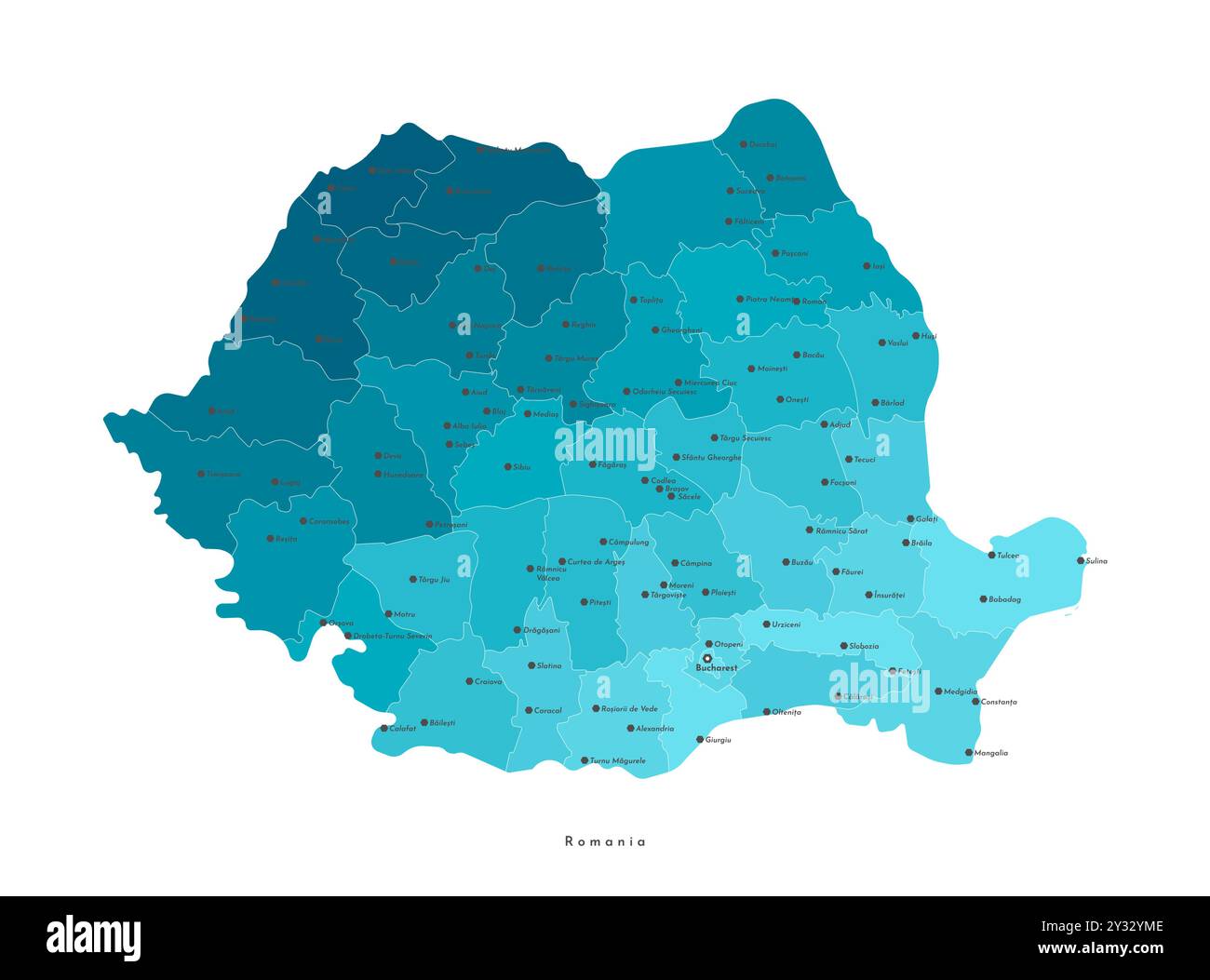 Vector modern illustration. Simplified administrative map of Romania ...