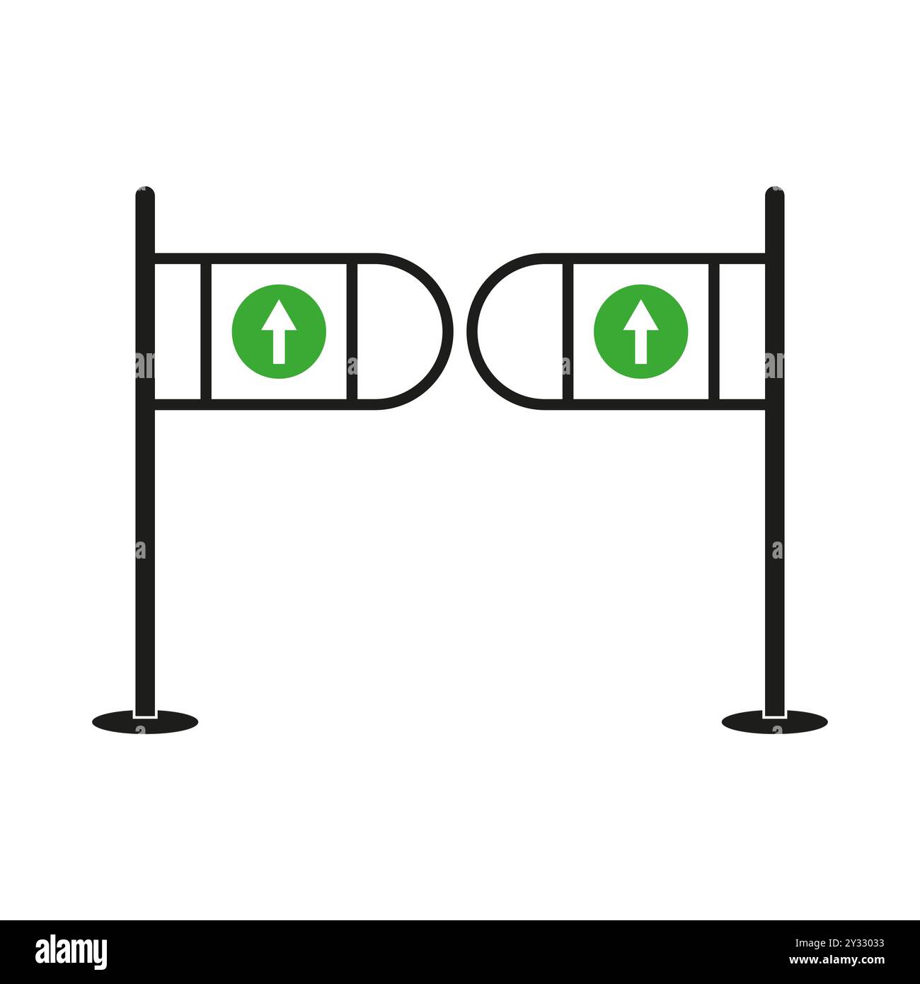 Entrance gate icon. Turnstile with green arrow. Directional signage ...