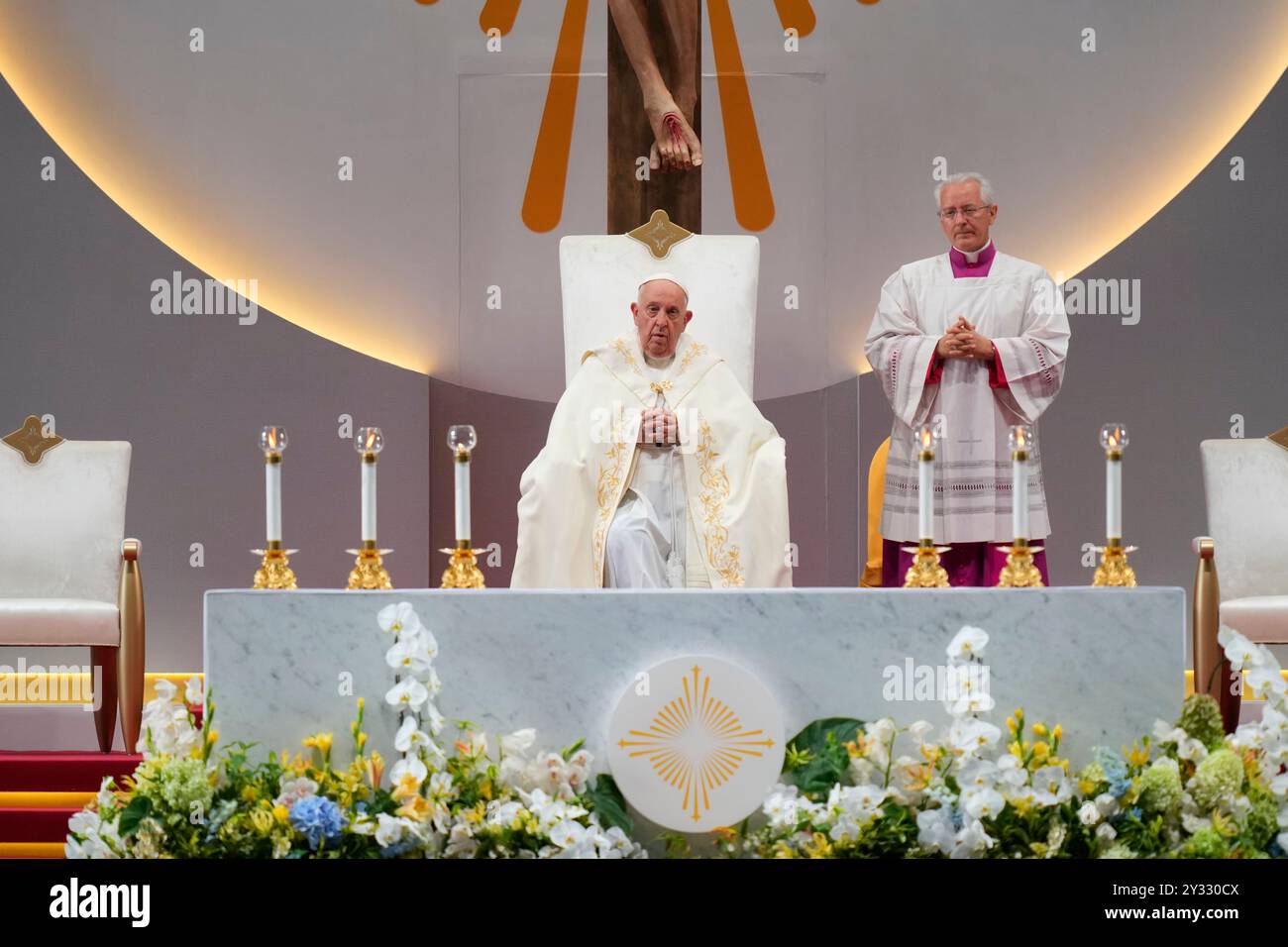 Pope Francis presides over a holy mass at the SportsHub National ...