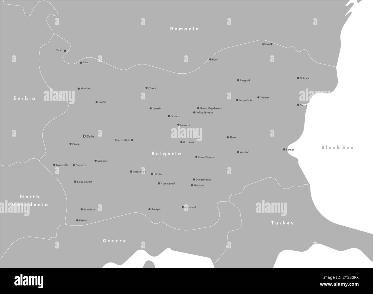 Vector modern illustration. Simplified administrative map of Bulgaria in grey colors. Borders ...