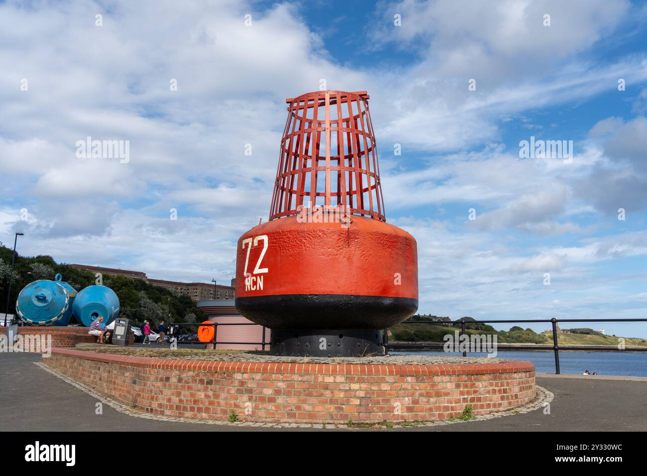North Shields, North Tyneside, UK. Giant red buoy marking the location ...