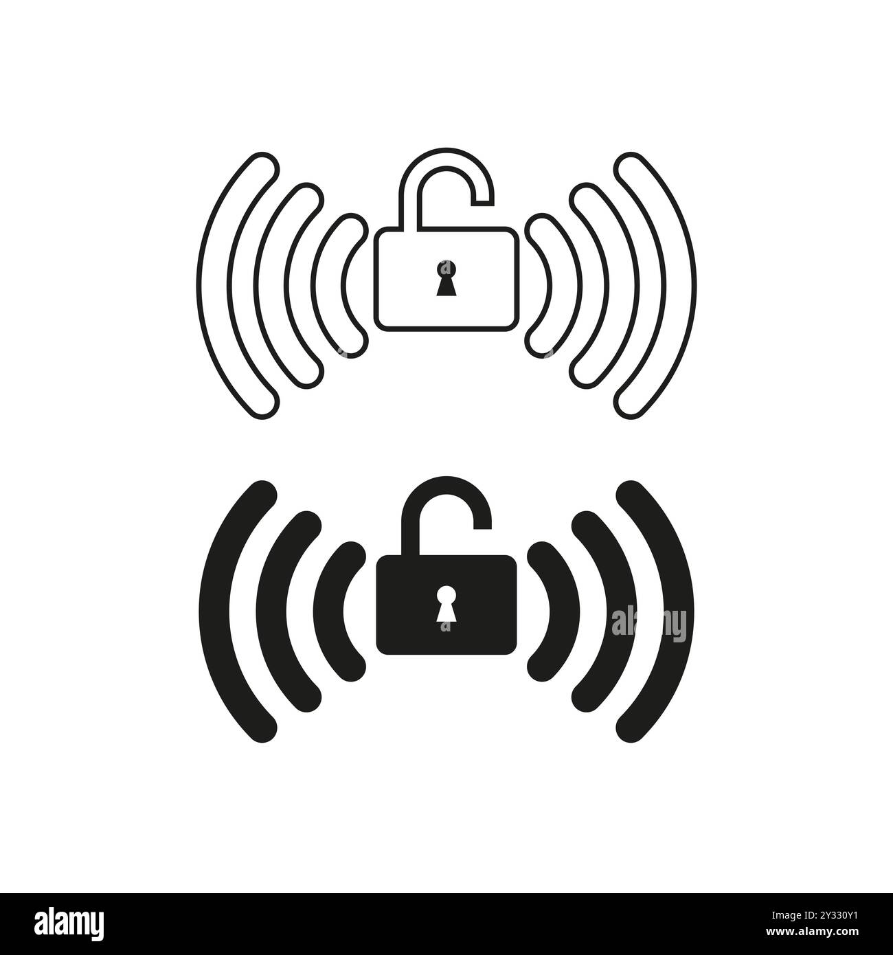 Wireless security lock icons. Signal lock symbols. Open padlock vector ...