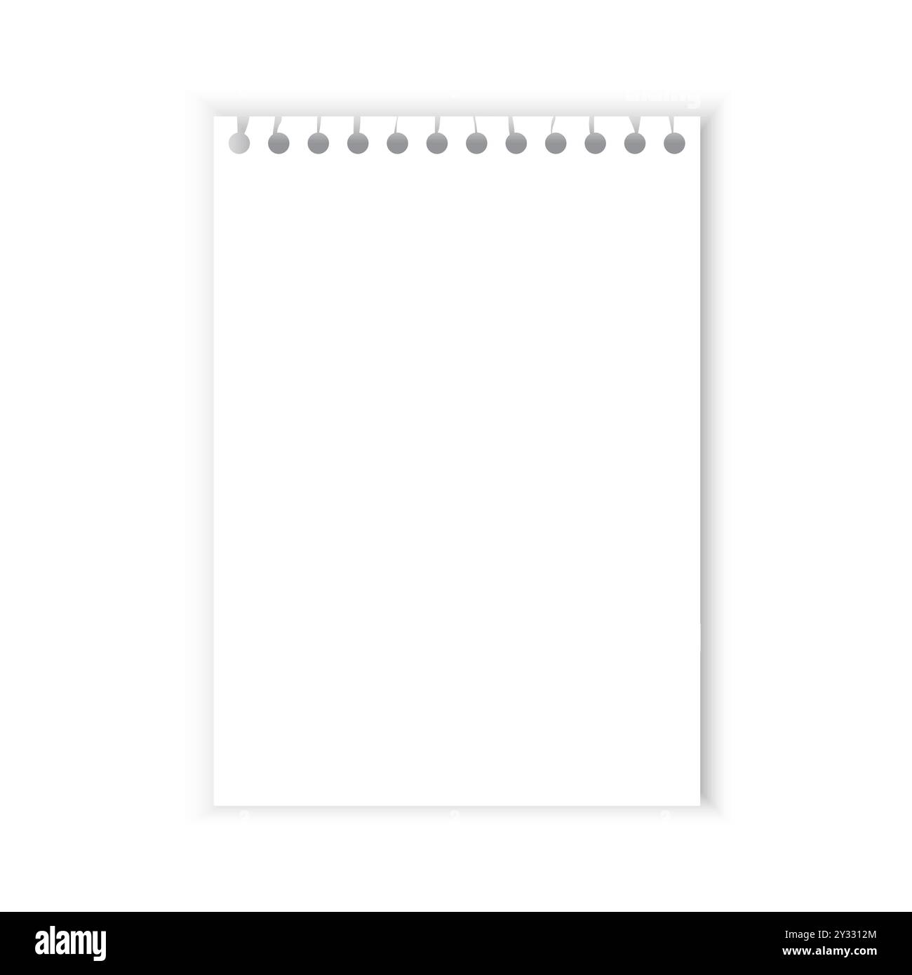 Blank notepad sheet. Spiral bound paper. Empty white page. Minimal ...