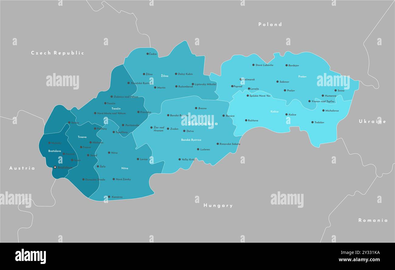 Vector modern illustration. Simplified administrative map of Slovakia ...