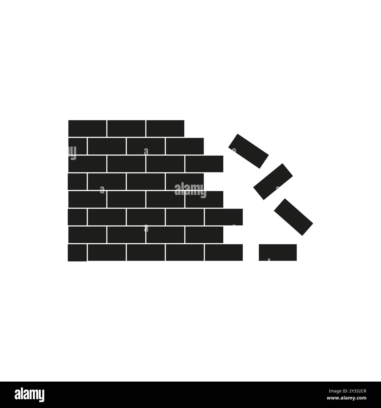 Broken brick wall. Falling bricks illustration. Destruction symbol ...
