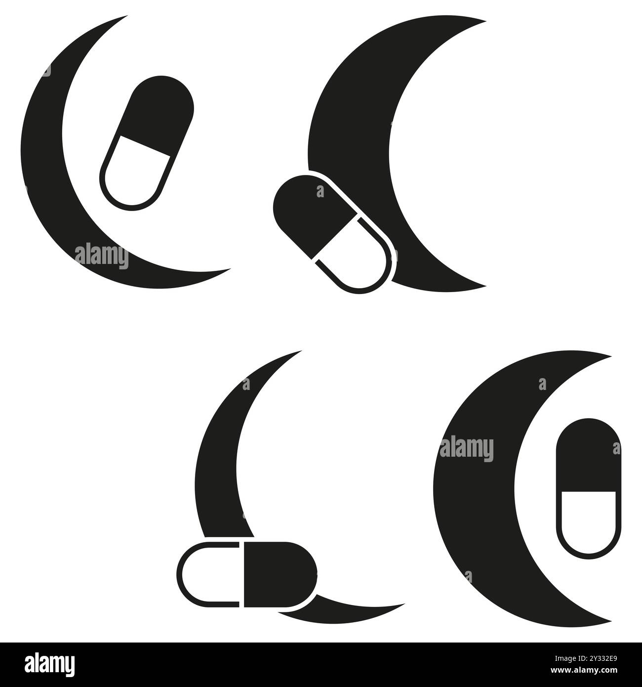 Moon pill icon. Nighttime medication concept. Sleep aid symbol. Black ...