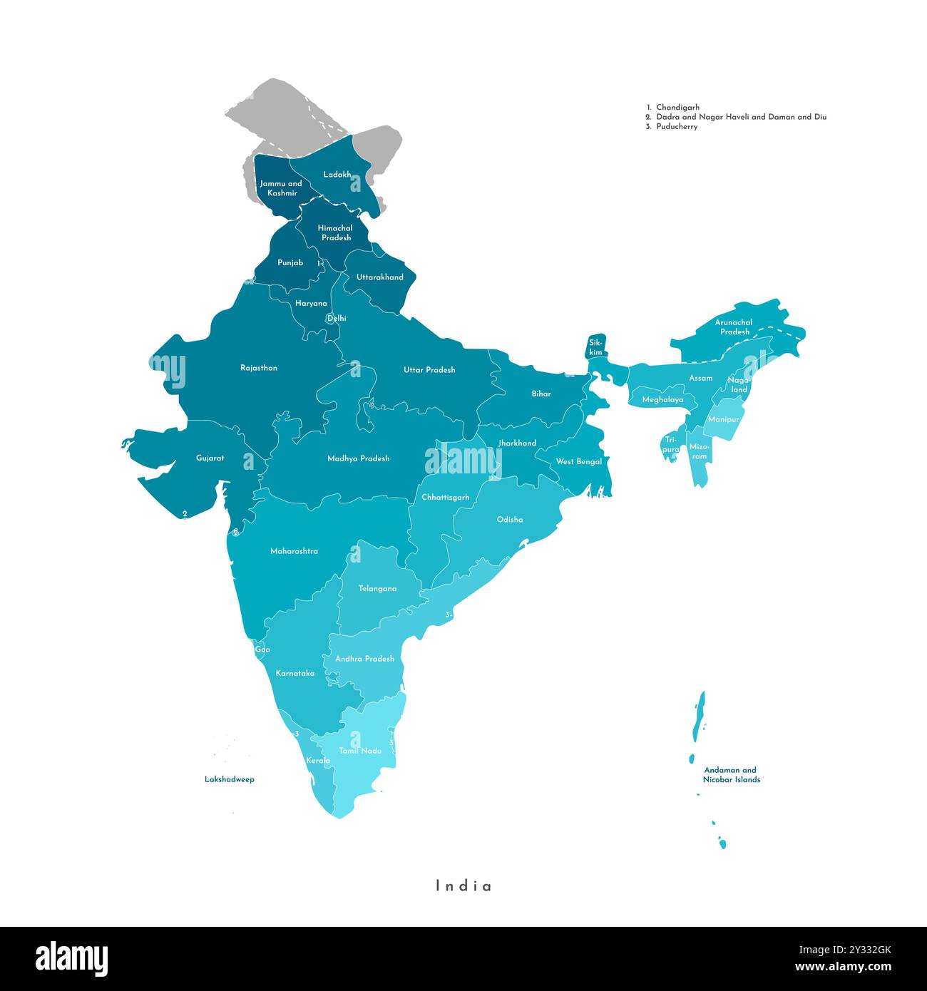 Vector modern isolated illustration. Simplified administrative blue map of India. White ...