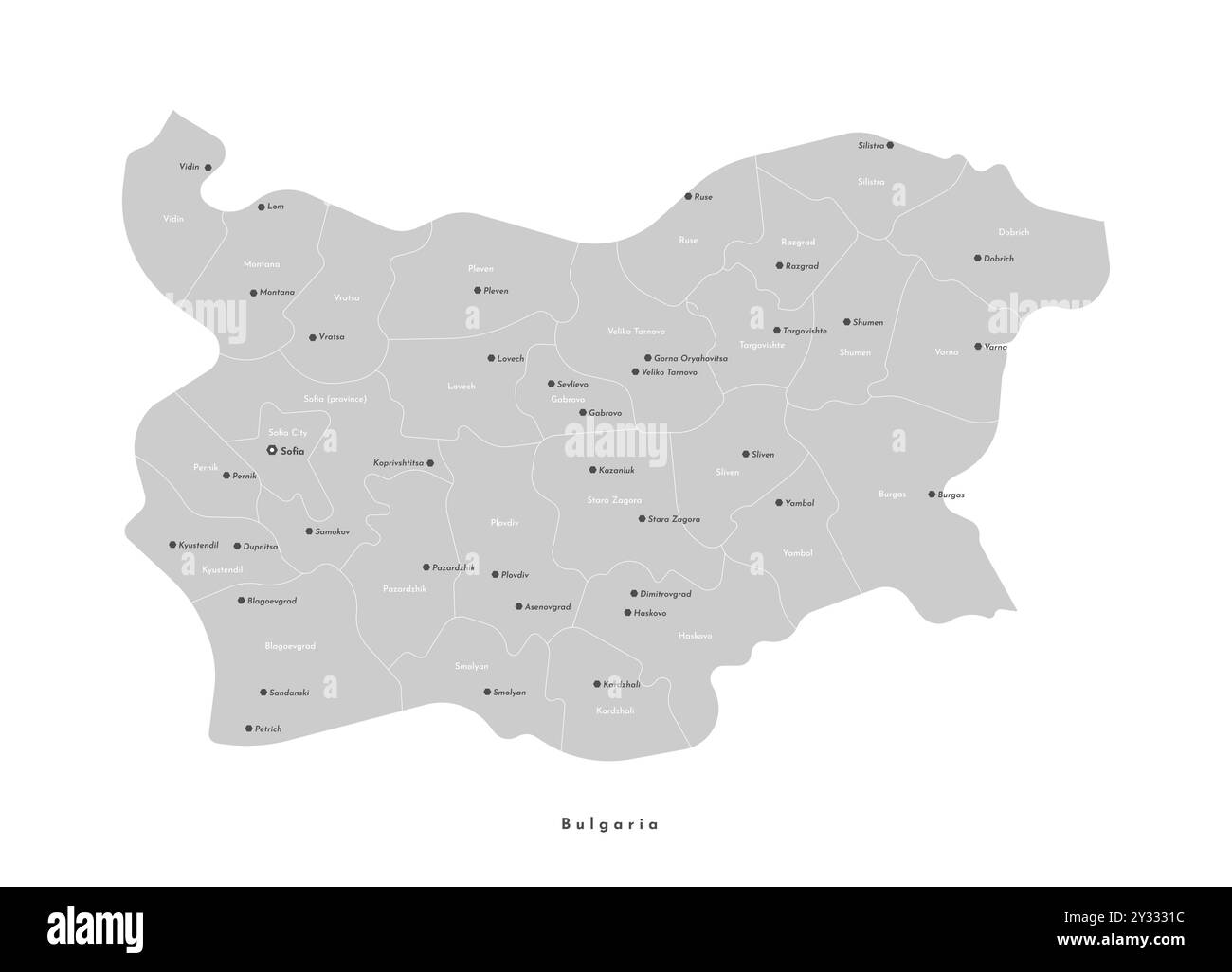 Vector isolated illustration. Simplified administrative map of Bulgaria in grey color. Border of ...