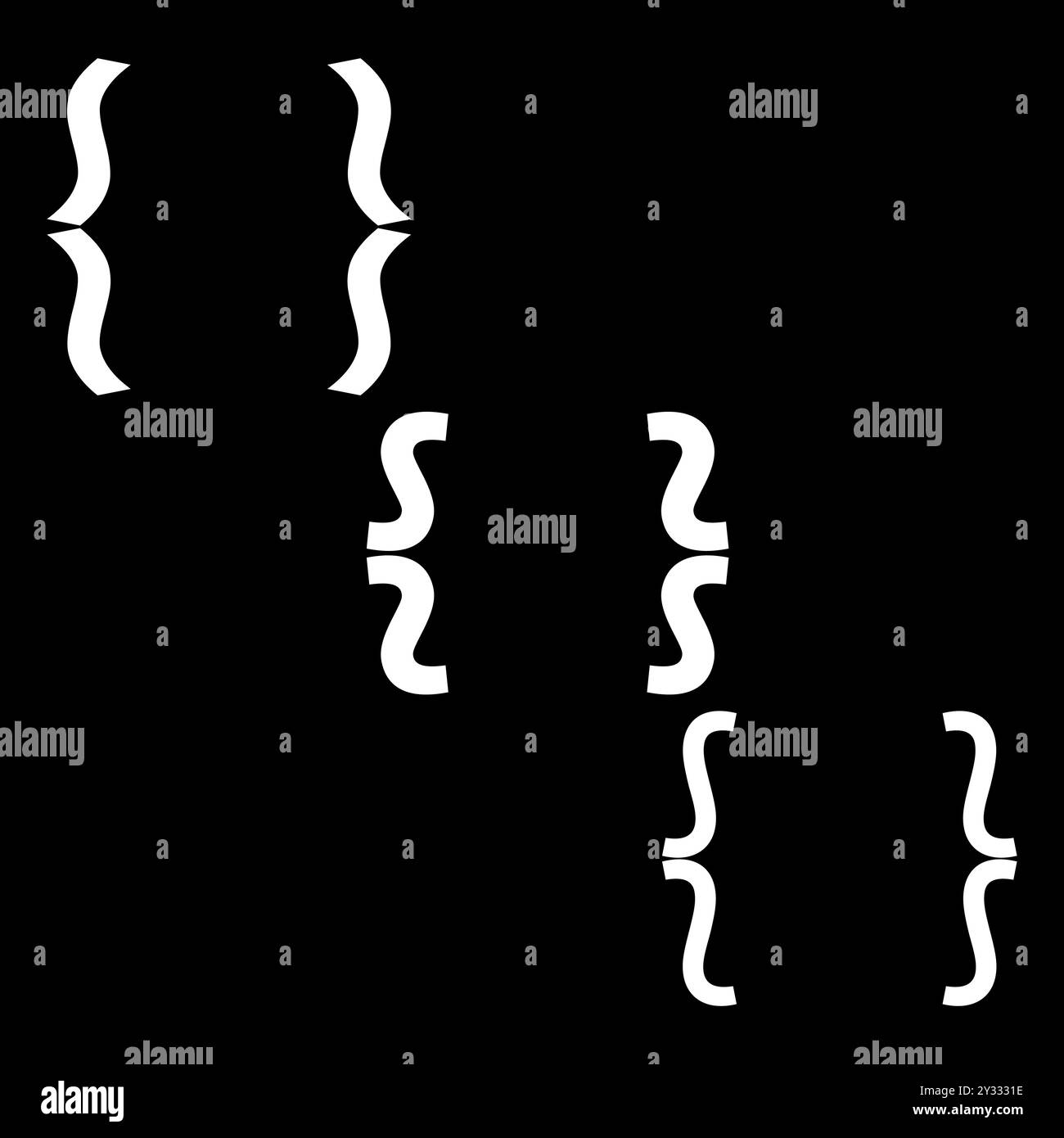 Curly bracket pattern. White brackets on black. Repeated symbol design ...