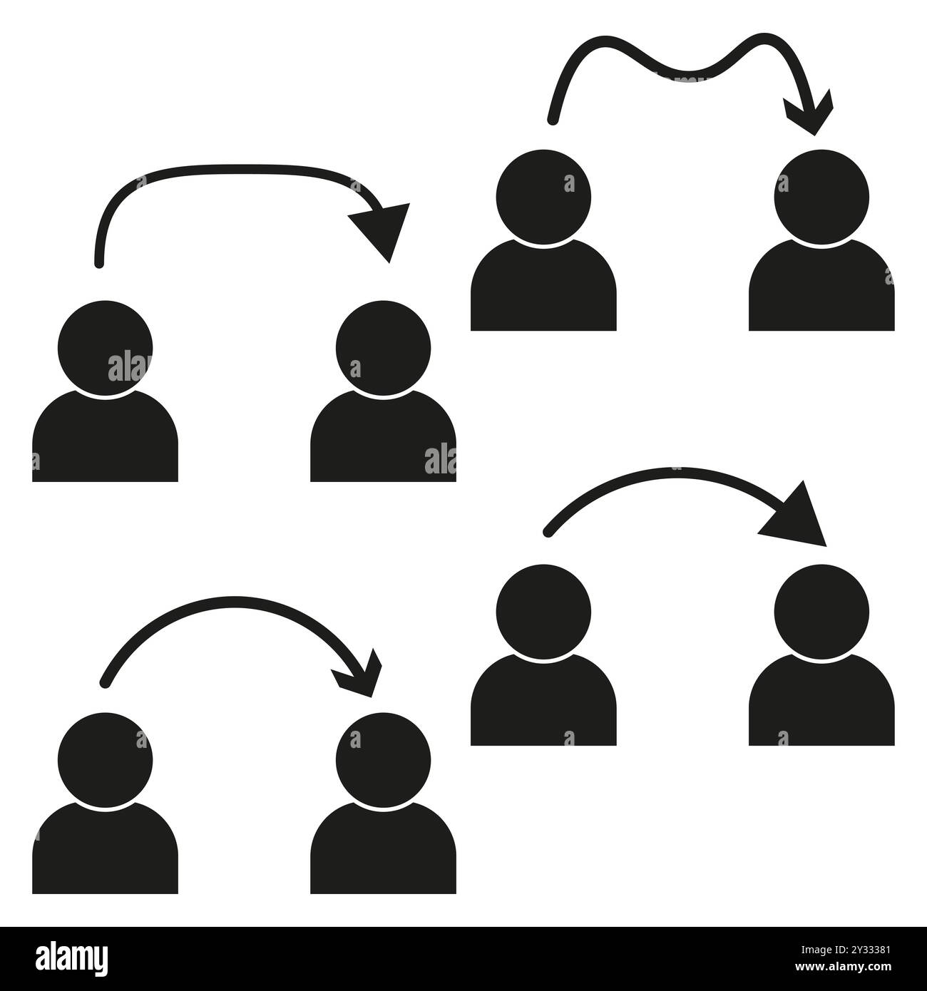 Black person icons with arrows. Social connection illustration ...