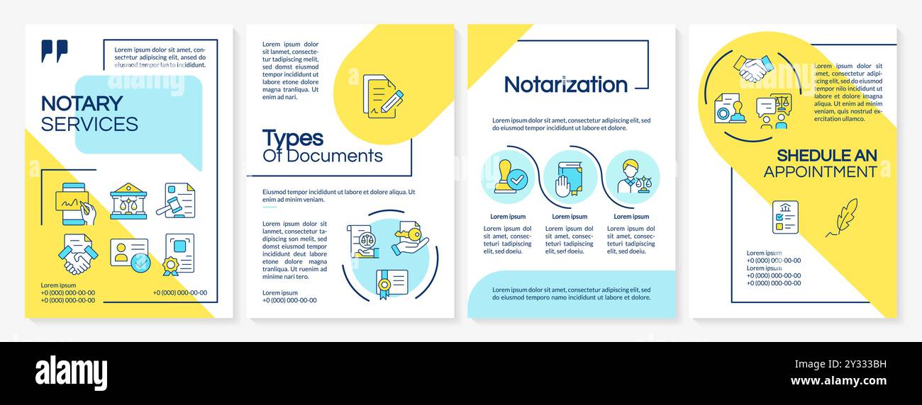 Notarization service blue and yellow brochure template Stock Vector ...