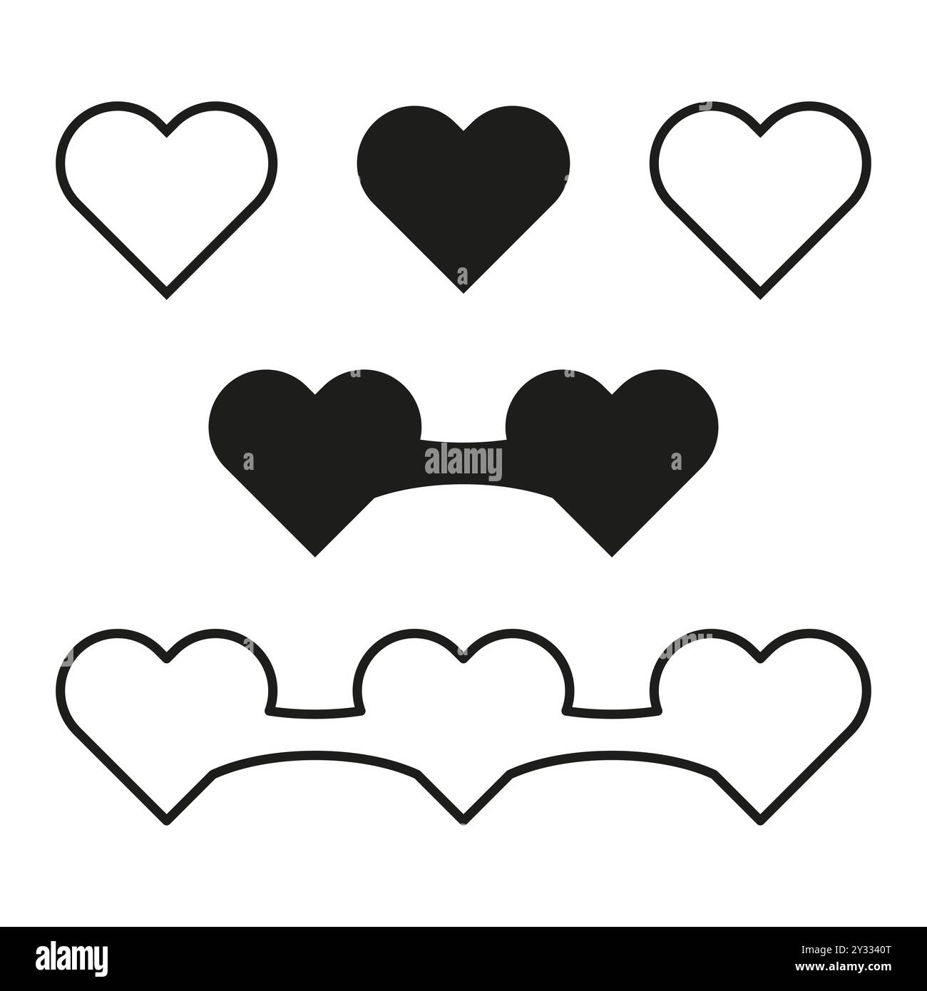 Heart shaped icon set. Connected heart symbols. Simple vector forms ...
