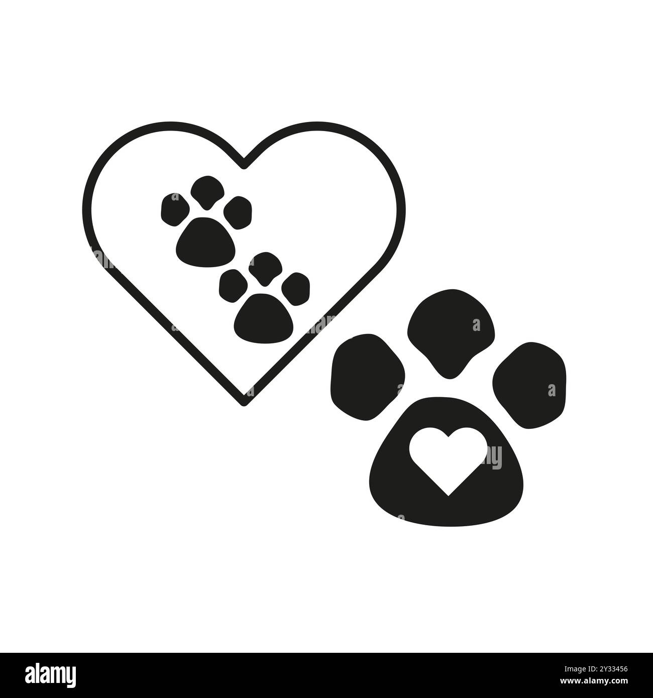 Pet love icons. Heart and paw symbols. Simple vector illustration Stock ...
