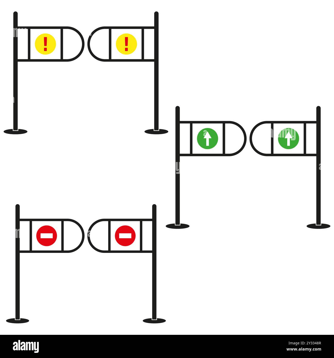 Turnstile icon set. Red and green signals. Entry and exit signs. Vector ...