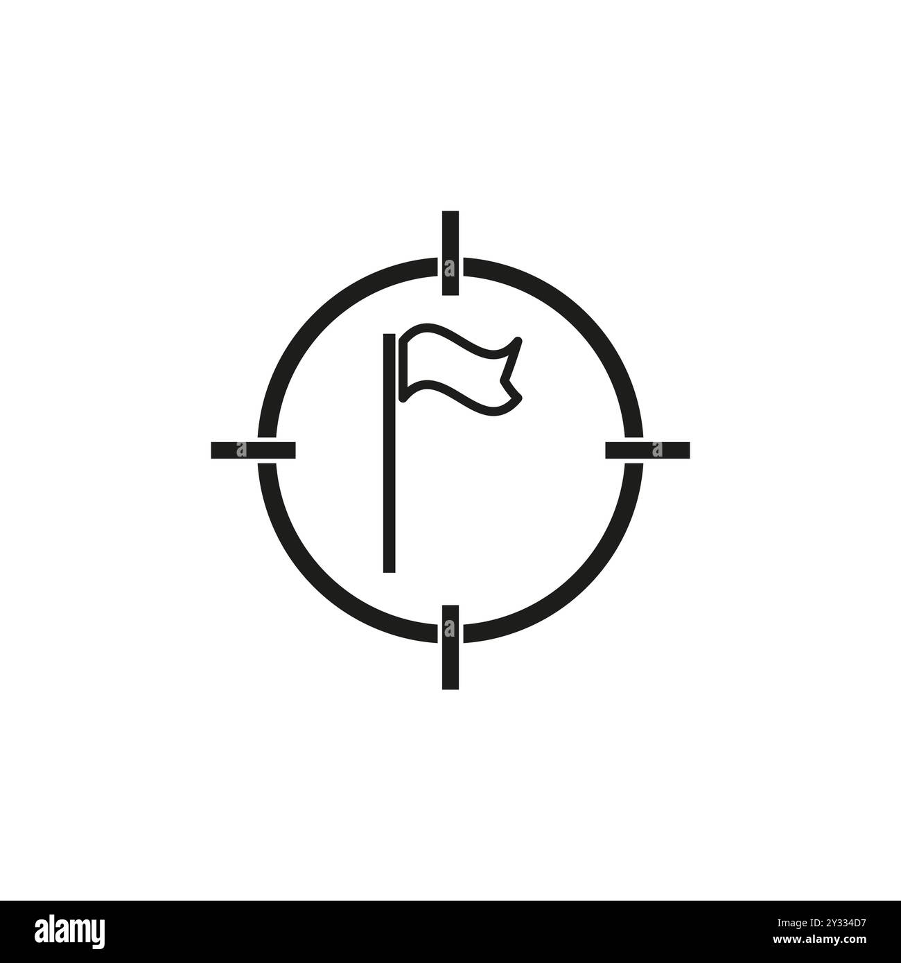 Flag in crosshair icon. Target achievement symbol. Black and white ...