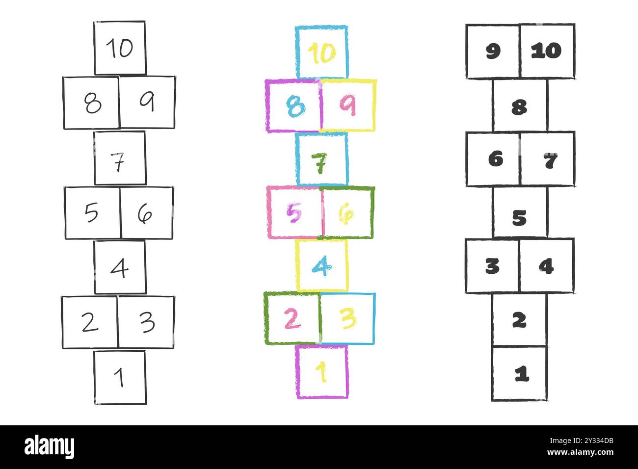 Hopscotch chalk doodle drawing, street Jumping game kids activity. Hop ...