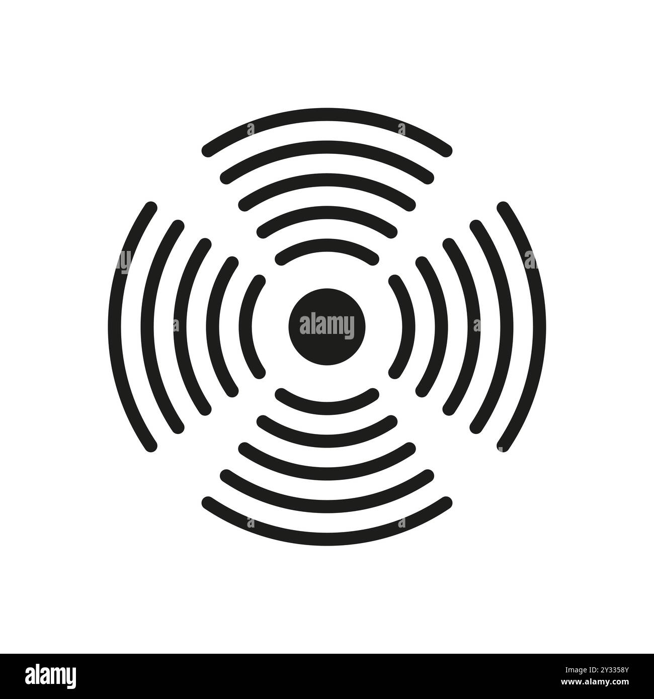 Concentric circle icon. Radiating wave pattern. Abstract ripple design. Black and white vector ...