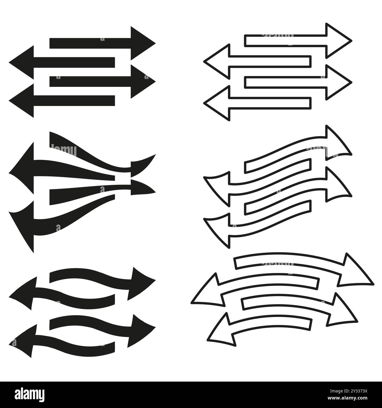 Arrow icons set. Bold directional symbols. Curved and straight designs. Black and white vector ...