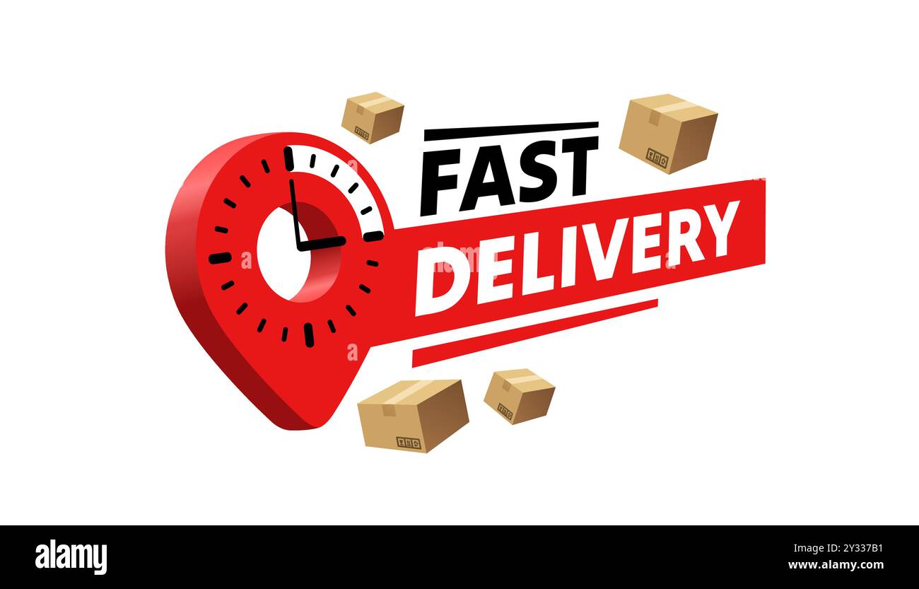 Fast delivery, express service, label emblem. Vector illustration Stock ...