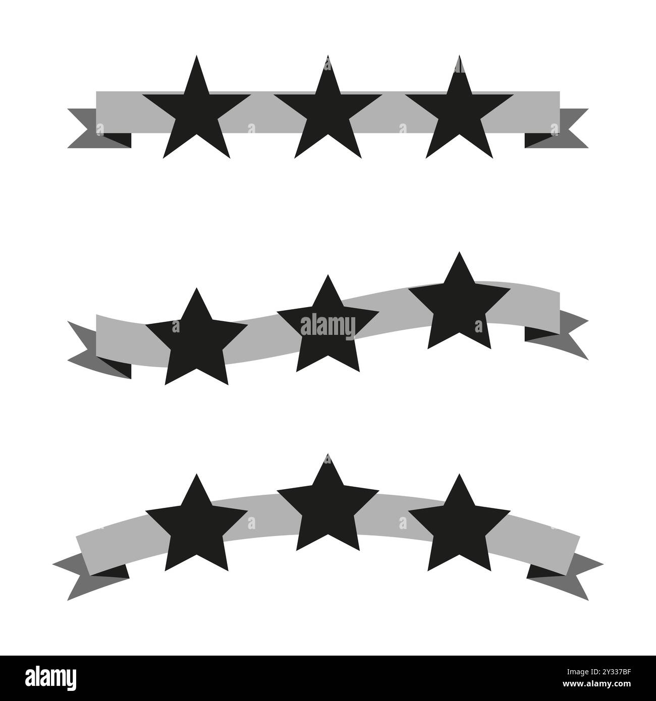 Ribbon star banners. Curved black stars. Elegant vector decorations ...