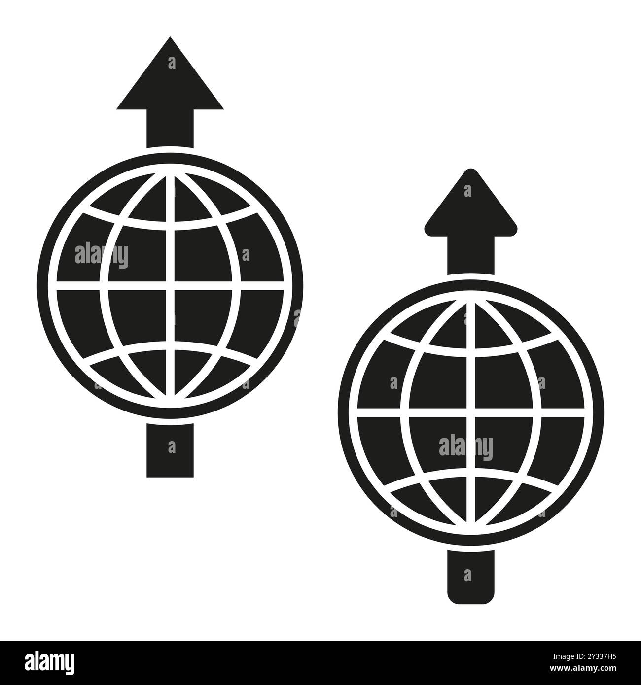 Two globe icons with arrows. Global movement concept. Bold vector design Stock Vector Image ...