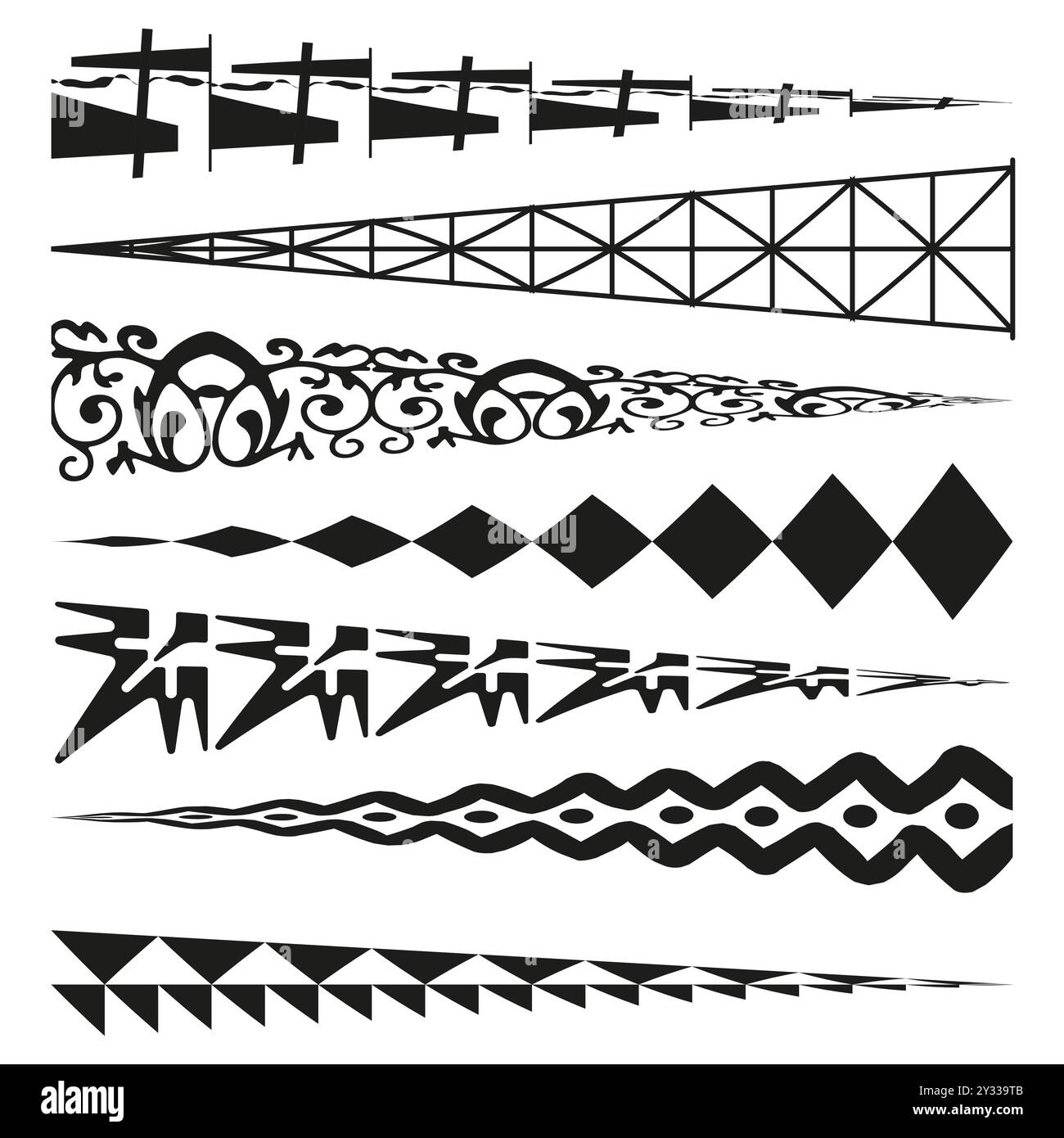 Abstract border patterns. Decorative geometric lines vector. Black and ...