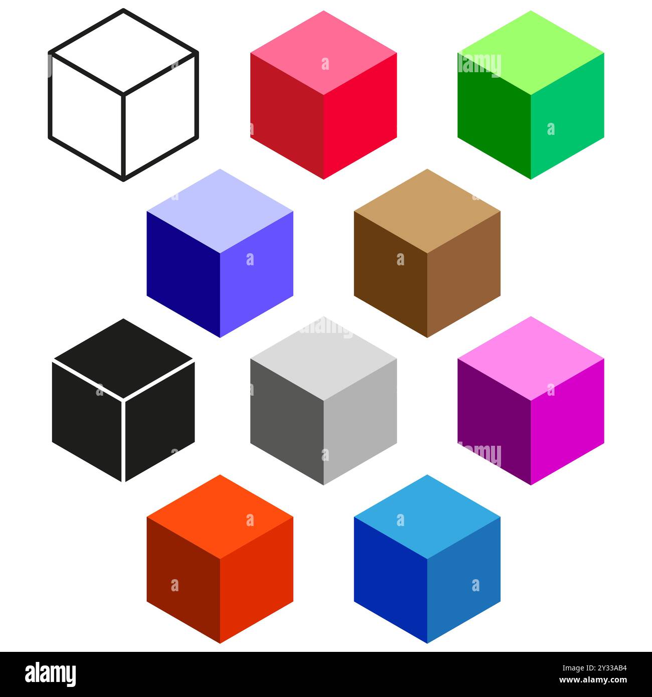 Colorful cube icons. Nine vibrant 3D shapes. Variety of bright colors ...