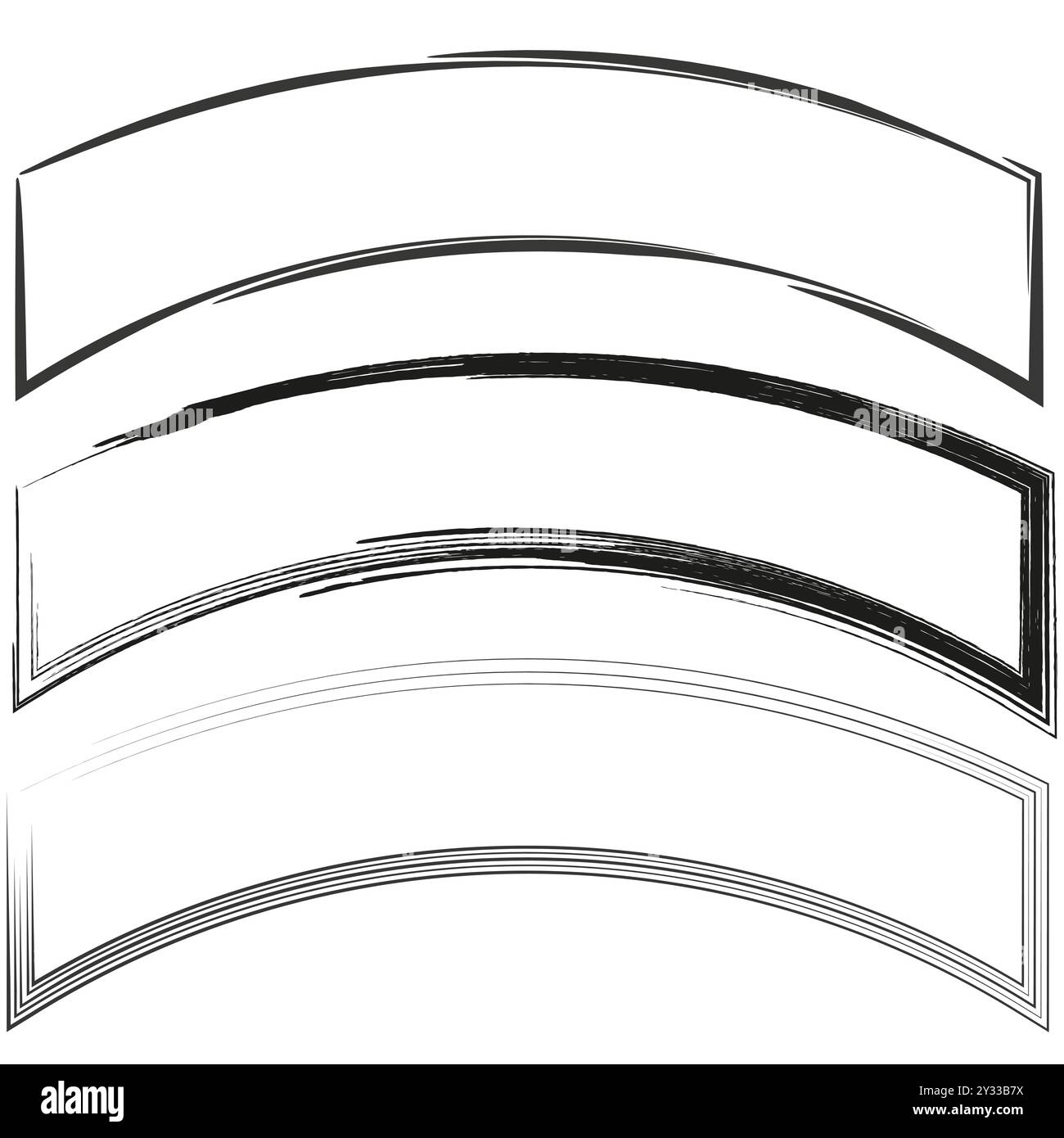 Curved frame set. Black and white outlines. Grunge style edges. Vector ...