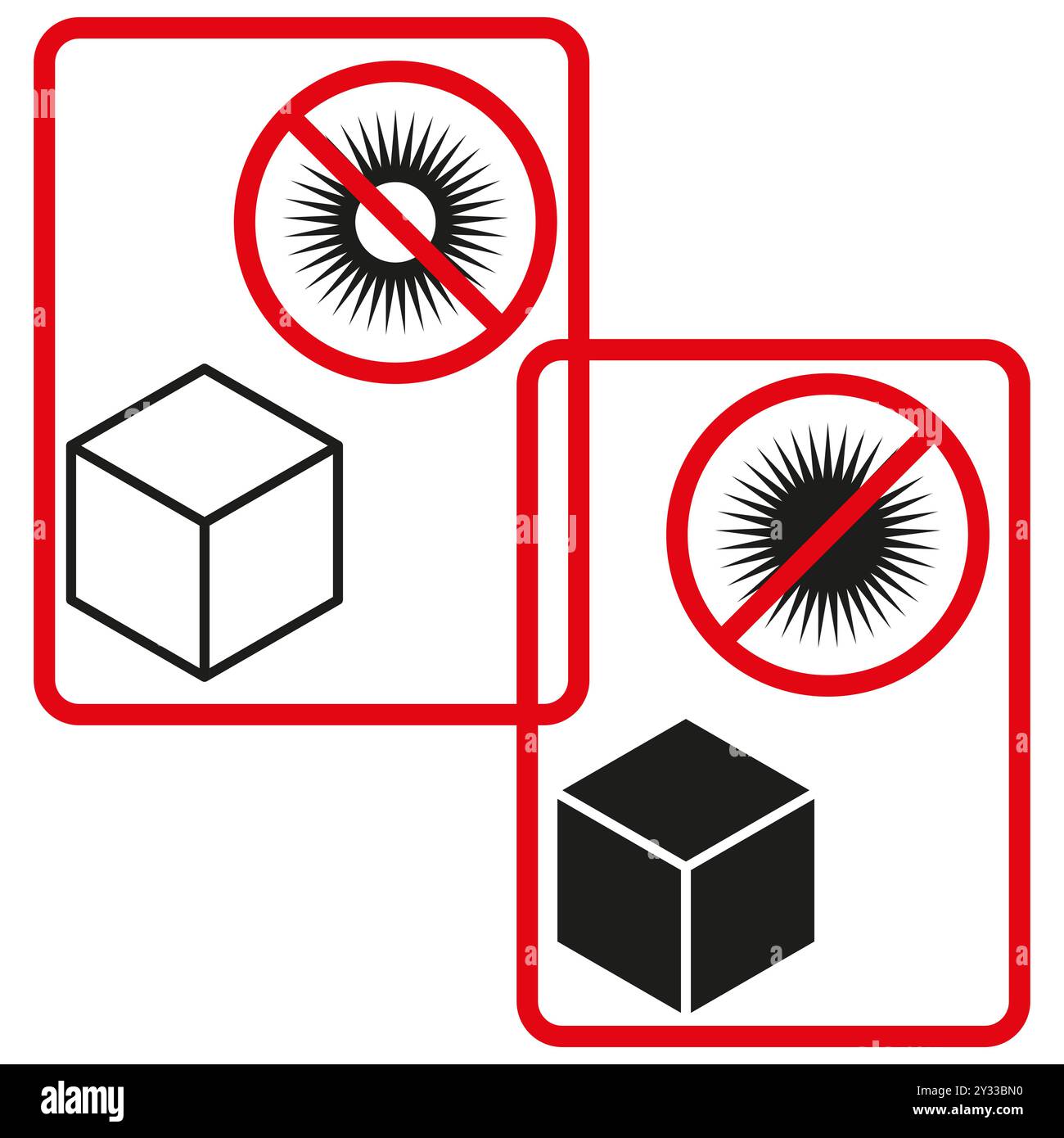 Abstract warning signs. Geometric cube symbols. Prohibition icons ...