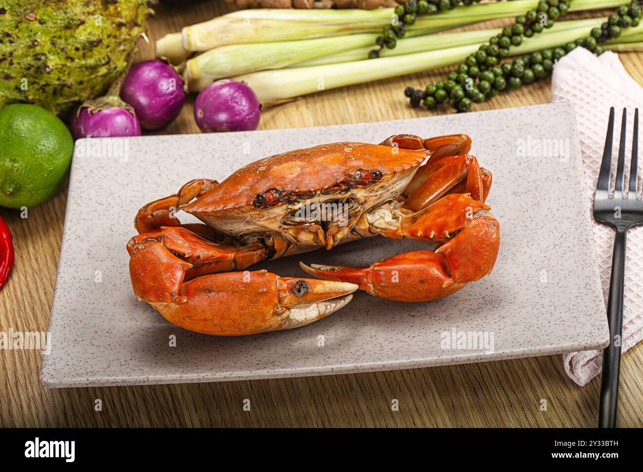 Delicous luxury steamed red crab in the plate Stock Photo - Alamy
