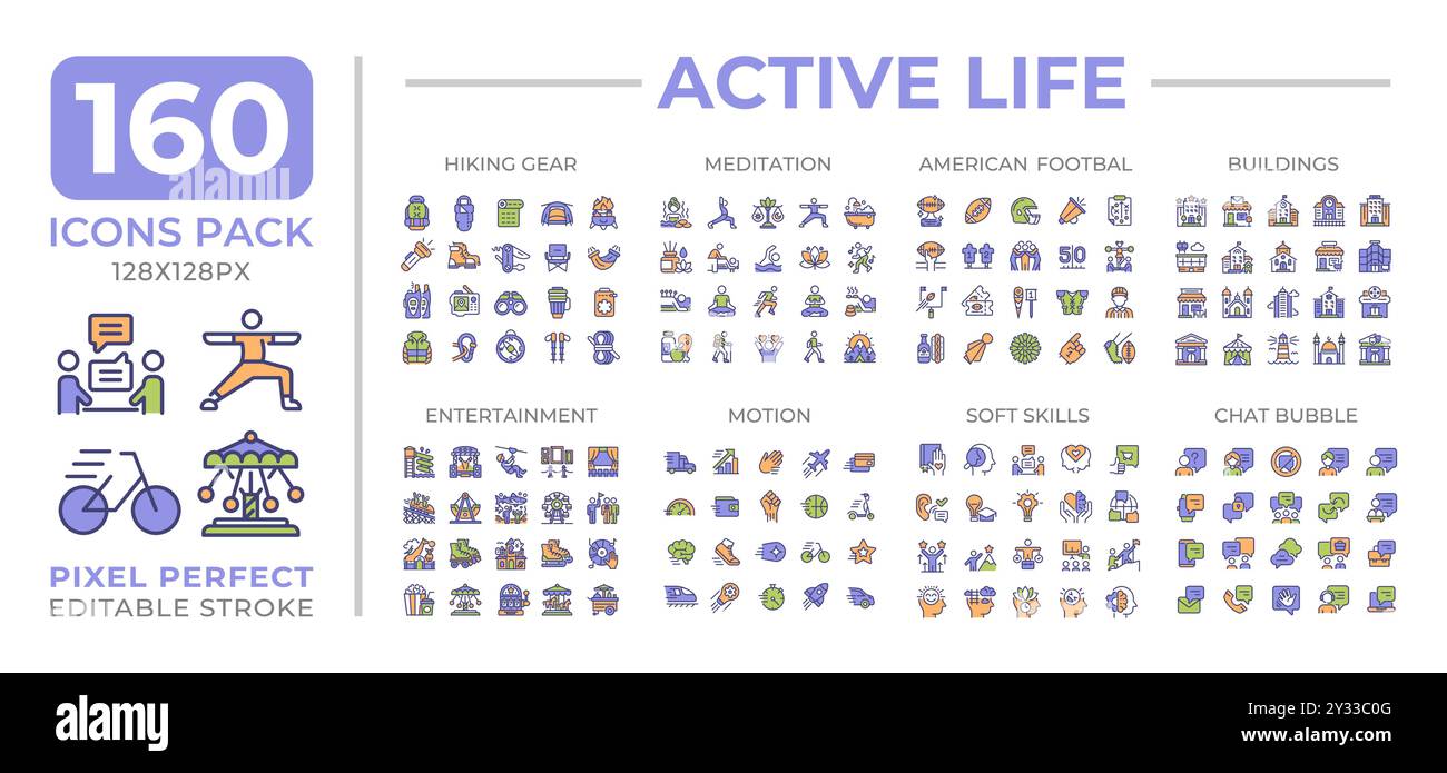 Active lifestyle linear icons Cut Out Stock Images & Pictures - Alamy
