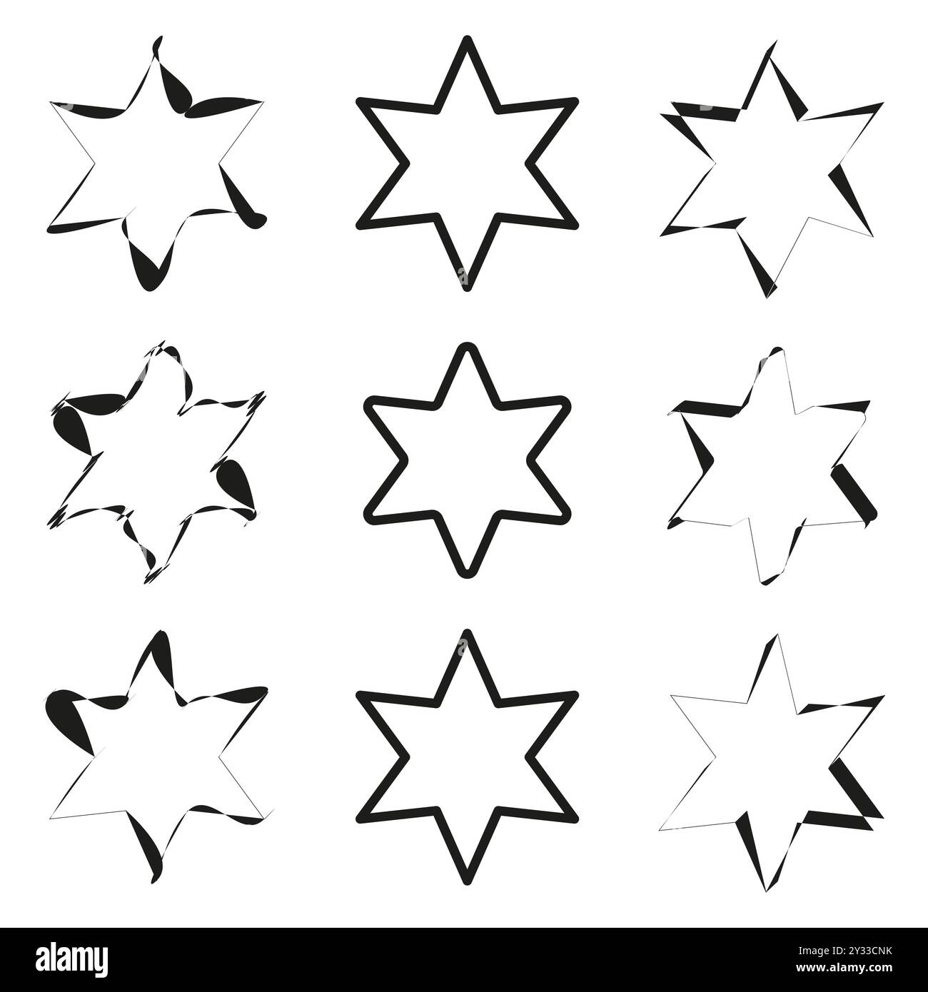 Abstract star icons. Geometric star shapes. Distorted line patterns. Vector collection Stock ...