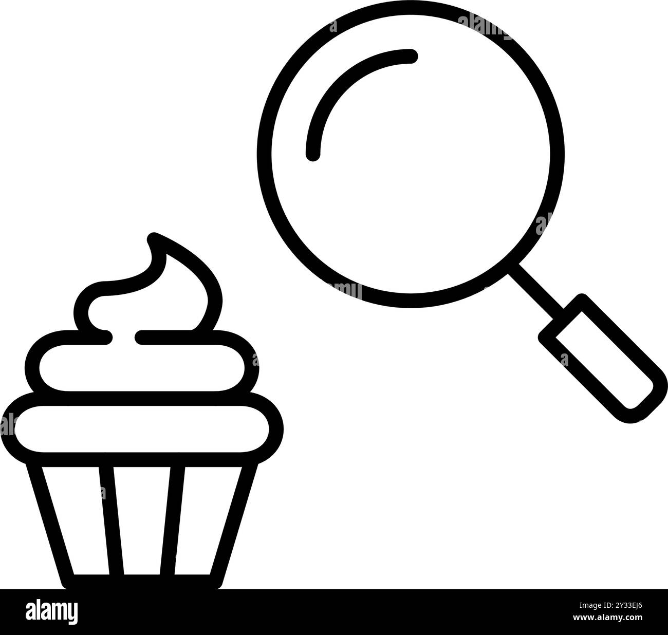 Cupcake and magnifying glass. Ingredient check for dietary preferences ...