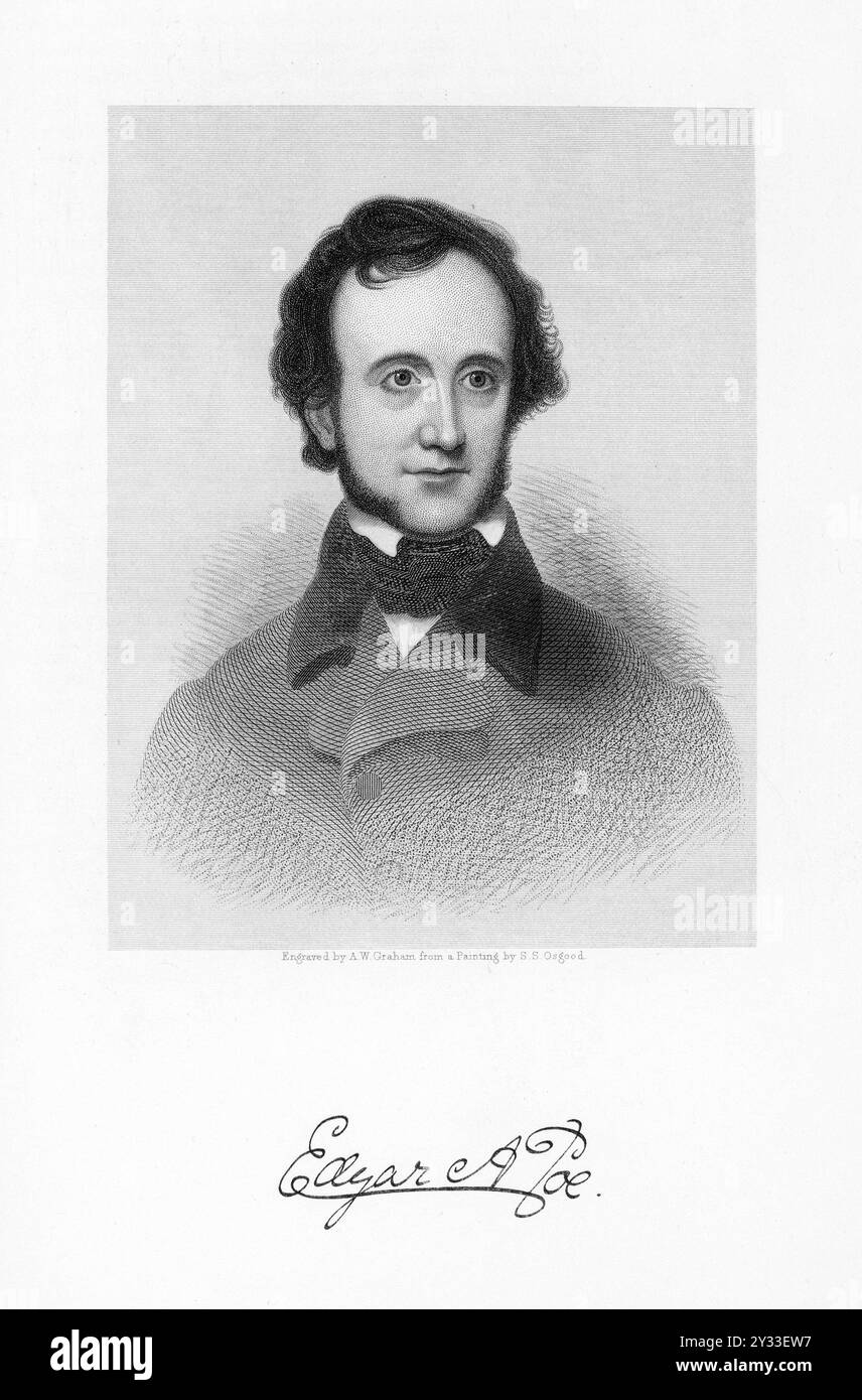 Edgar Allan Poe engraving by A.W. Graham from a painting by S.S. Osgood ...