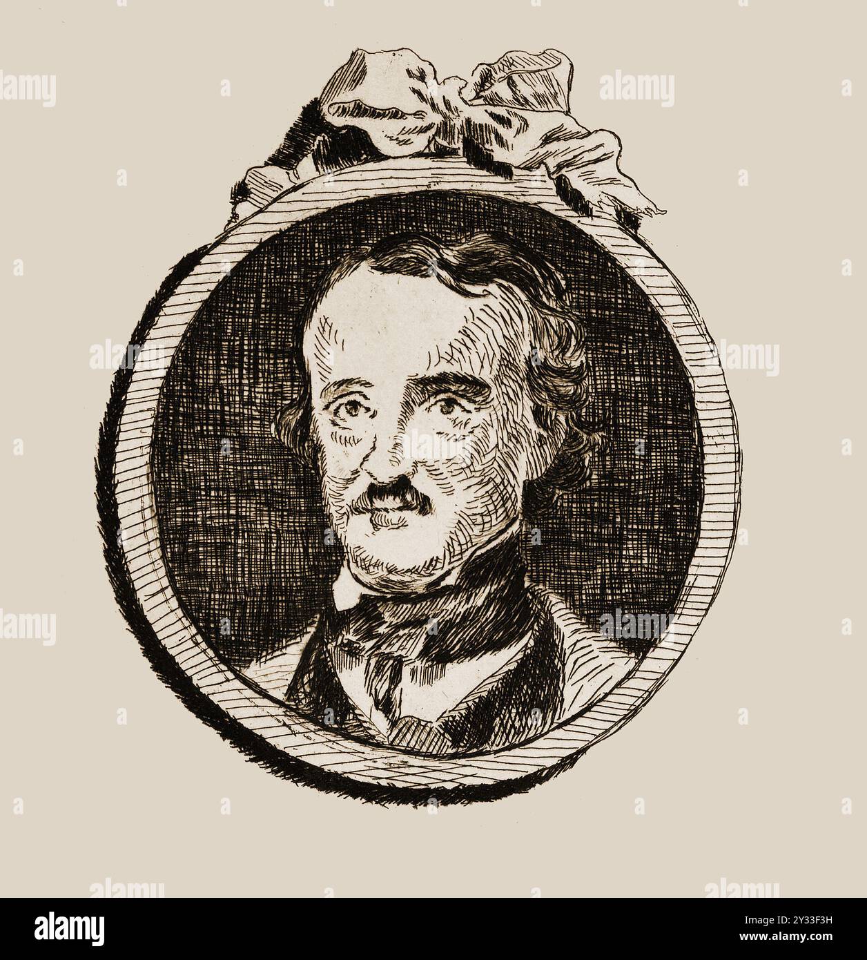 Portrait illustration of Edgar Allan Poe, print, by Edouard Manet 1876 ...