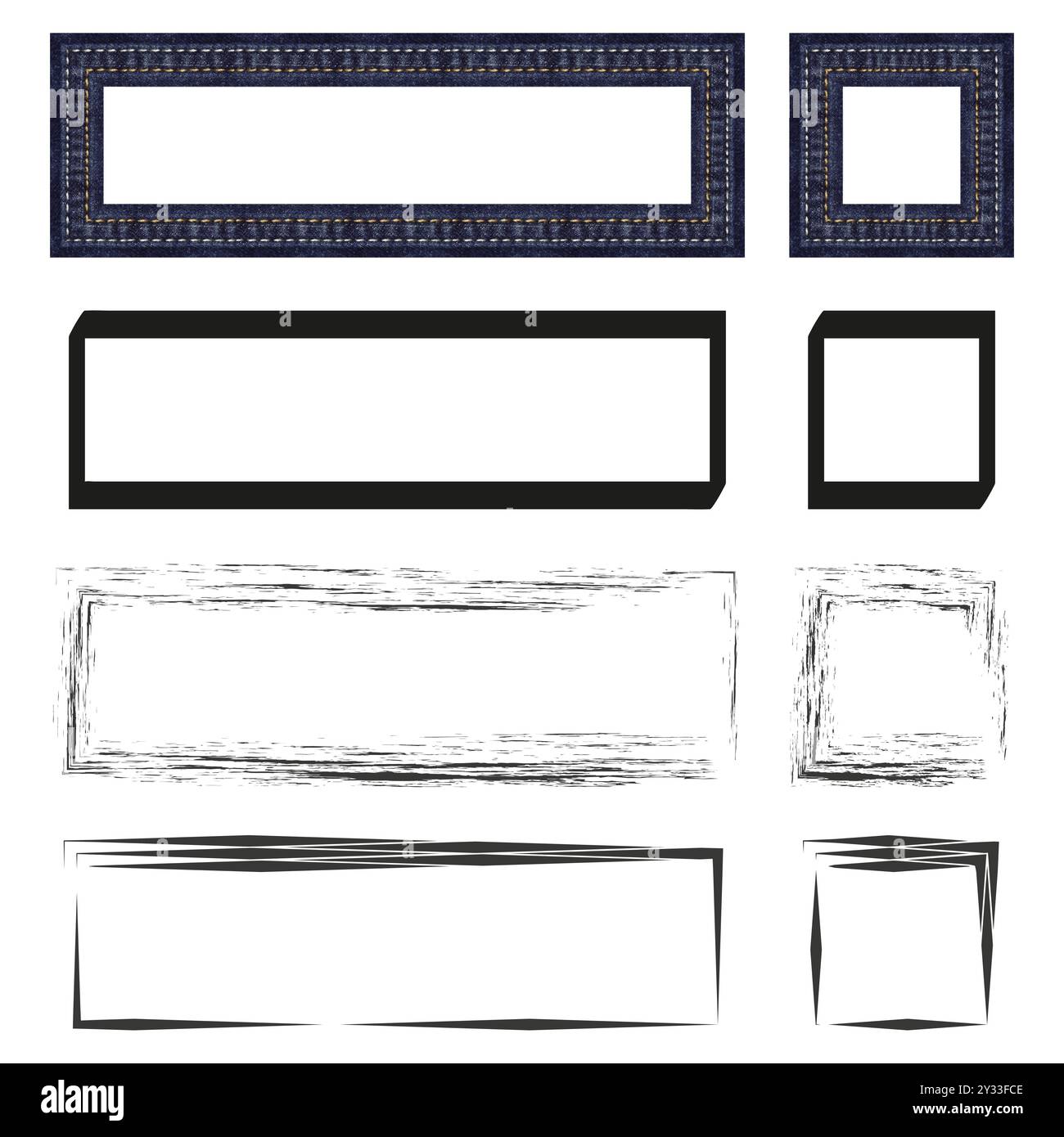 Abstract frame icon set. Grunge and denim borders. Geometric rectangular shapes. Hand drawn ...