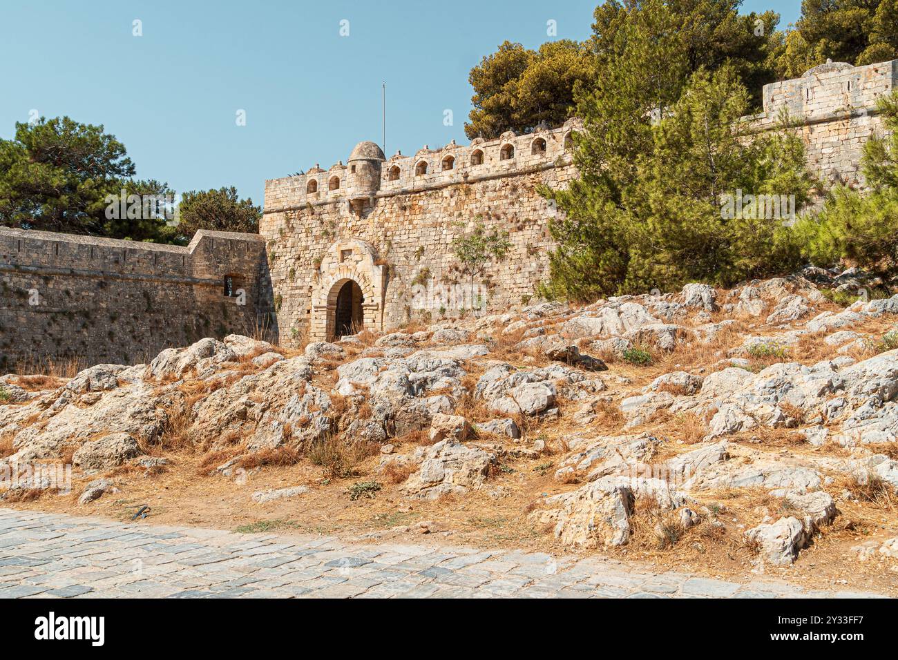 Venetian Fortress Fortezza in Rethymno, island Crete, Greece. Main gate ...