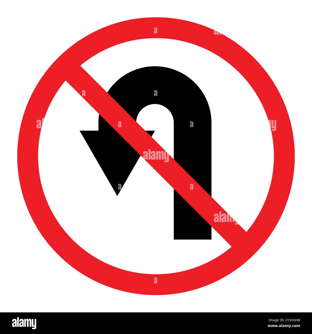 No U-turn sign symbol, traffic sign U-turn prohibited, red crossed out ...