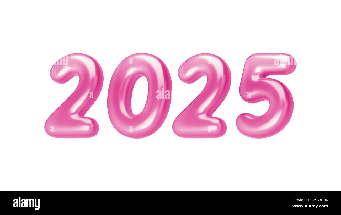 Pink 3D Balloon Numbers 2025 Vector Illustration. Glossy, shiny design for New Year celebrations ...