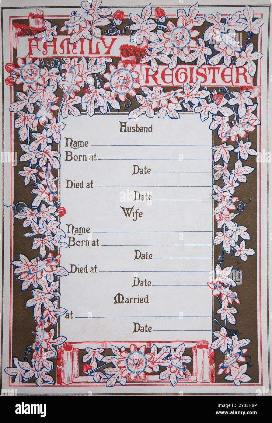 Blank Family Register Page from Antique 19th Century The National ...