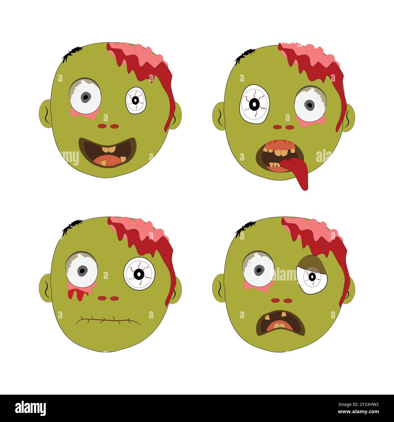 Zombie face Expressions illustration, cartoon zombie faces with ...