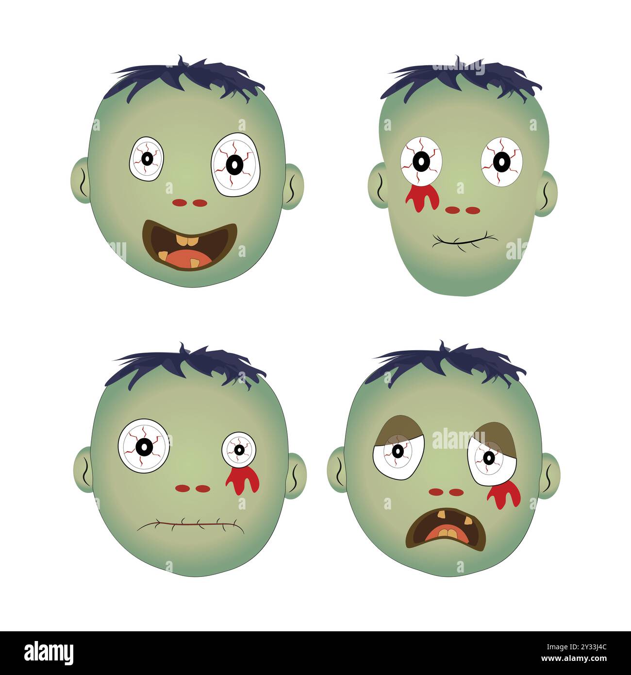 Zombie face Expressions illustration, cartoon zombie faces with ...