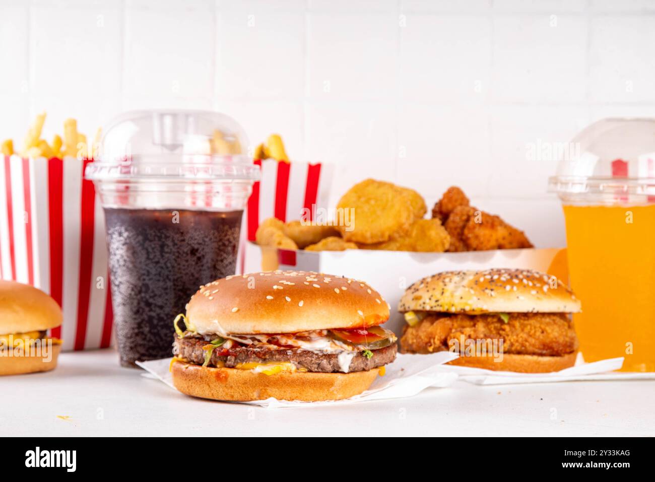 Fast food delivery menu background with various burgers, cheeseburger ...