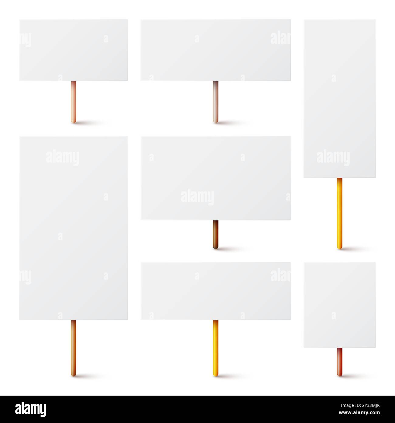 Blank white protest sign with wooden holder. Various realistic vector ...